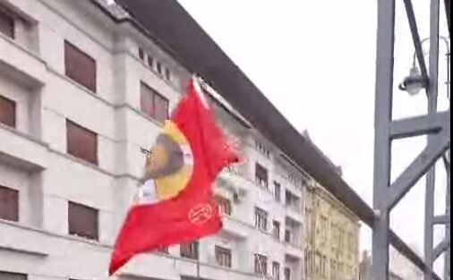 Steag de luptă al Armatei Ruse, fluturat la protestul AUR din centrul ...